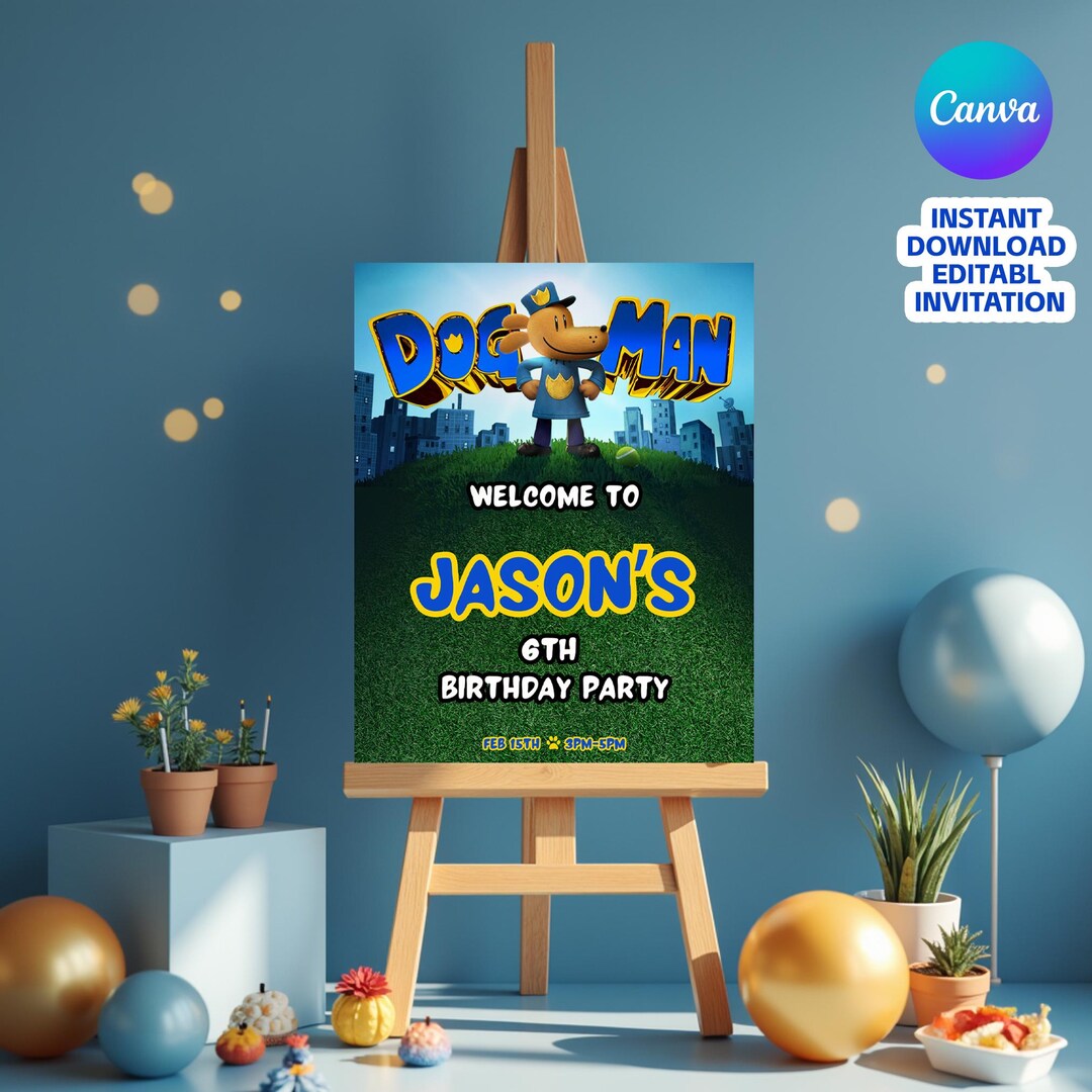 Editable DOG MAN Birthday Welcome Sign Dog Man Movie Custom Sign ...