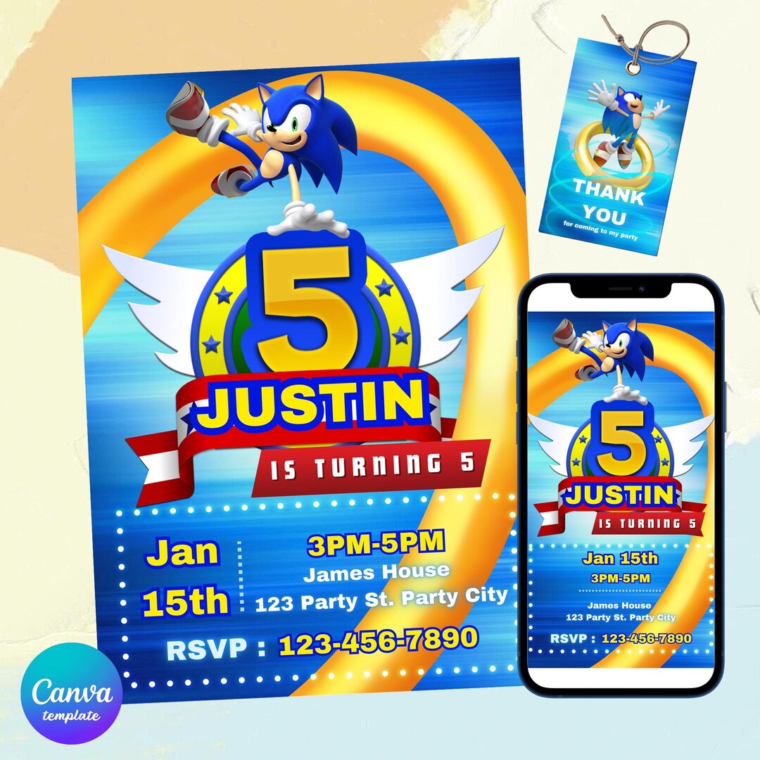 Editable Sonic Birthday Invitation 5th Birthday Sonic the Hedgehog ...
