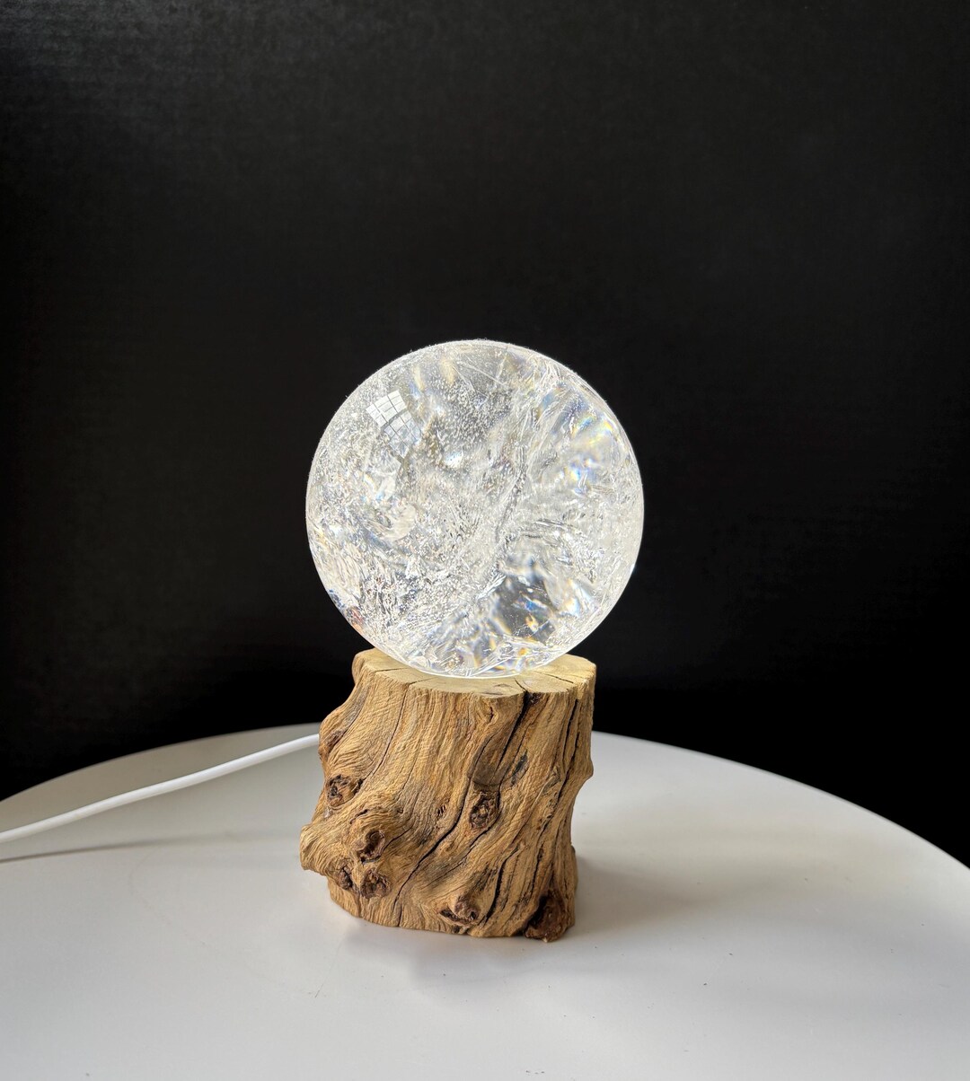 Organic Wood Tree Trunk Crystal Sphere Holder With USB Light - Etsy