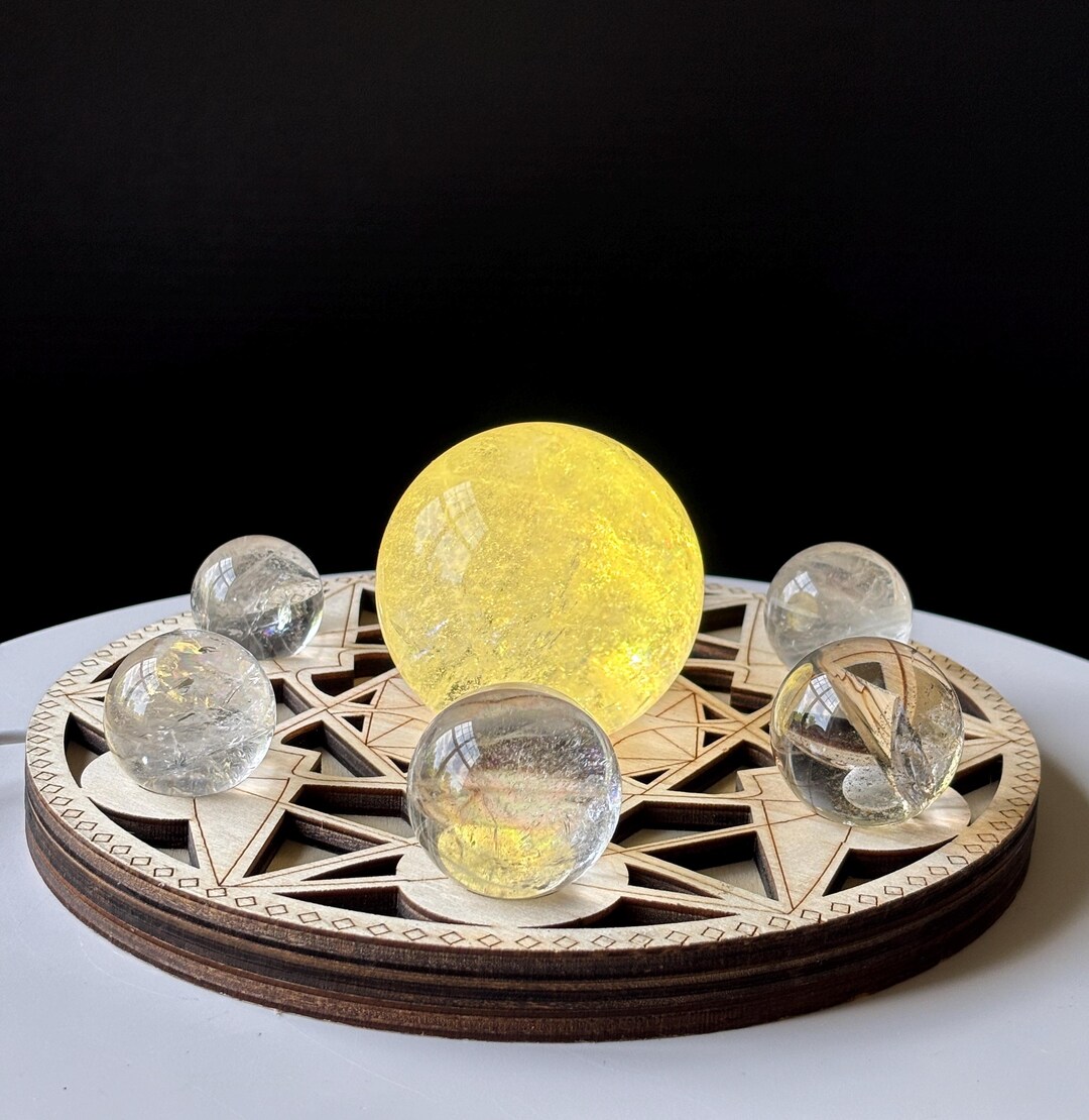 7 Chakras Crystal Sphere Holder With Color Changing Light - Wood Night ...