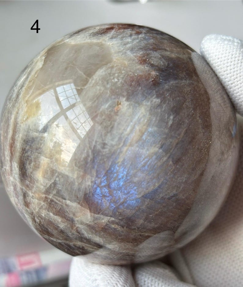 Top Grade Black Moonstone Sphere: Blue Flash, Hand Carved Crystal Ball ...