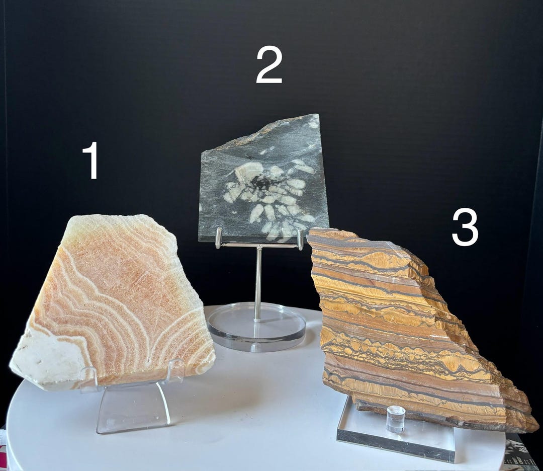 Unpolished Crystal Slabs - Tiger Eye - Honey Calcite - Peony Stone ...