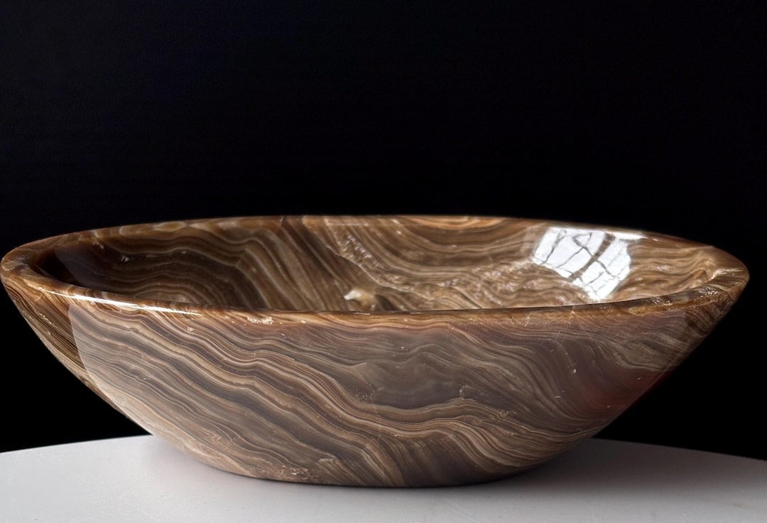 Hand Carved Banded Brown Onyx Bowl: Mexican Chocolate Onyx Polished ...