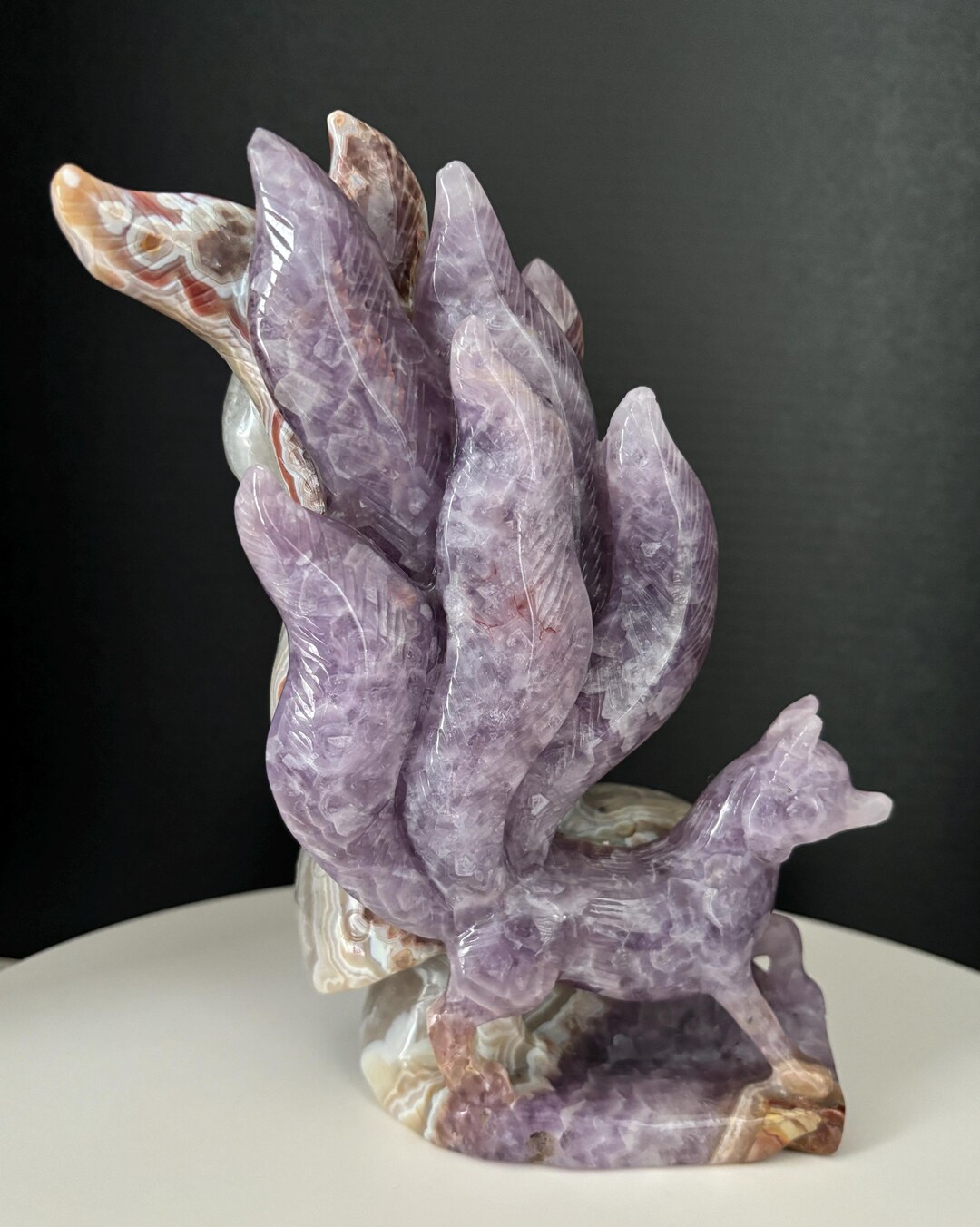 Beautiful Nine Tailed Fox in Mexican Crazy Lace Agate & Amethyst ...