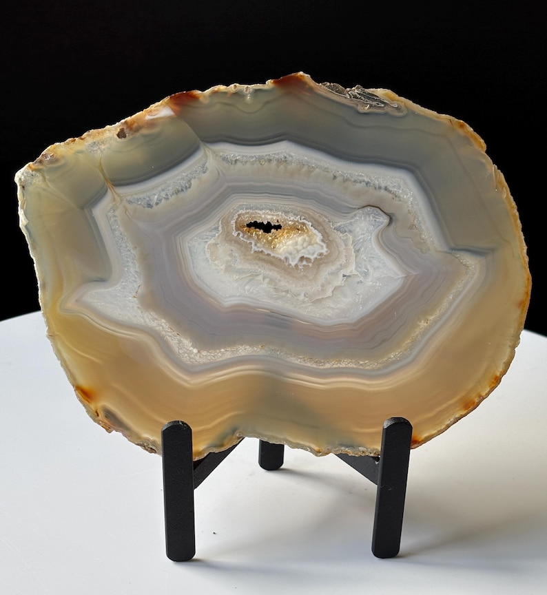 Brazilian Agate Slab: Polished Raw Edge Geode Slice, Orbicular Banding ...