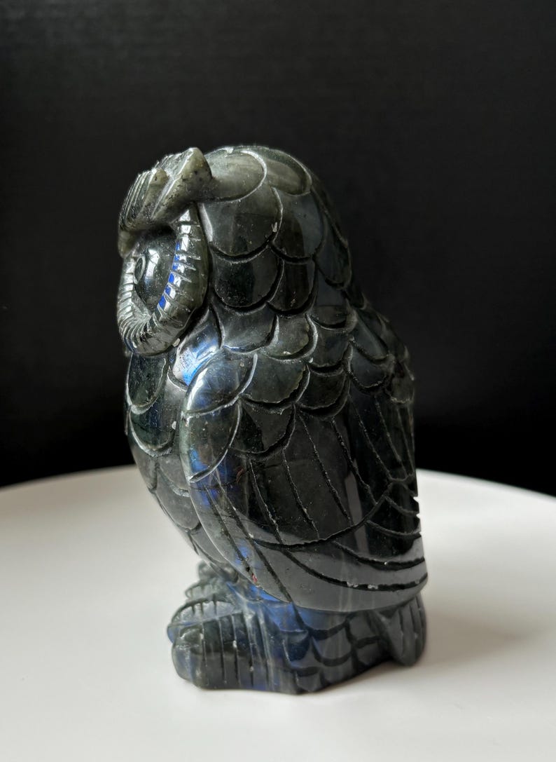 Whimsical Labradorite Owl Crystal Carving, Blue Flashy Natural Crystal ...