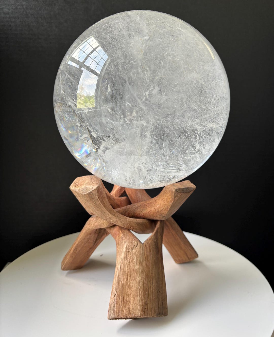 Hand Carved Wooden Crystal Sphere Holder - Decorative Wood Sphere Stand ...