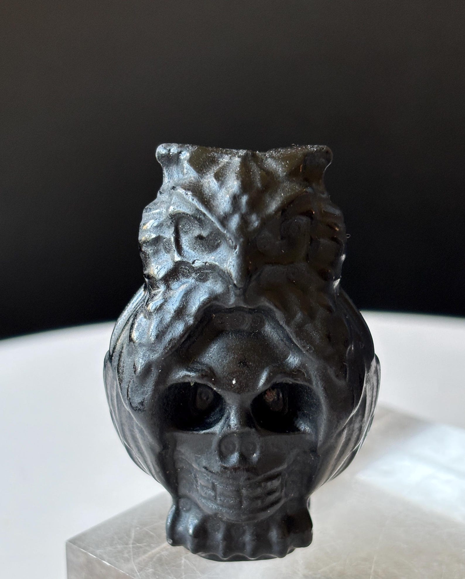 Obsidian Skull & Garnet Owl Carving: Halloween Crystal Decor - Etsy