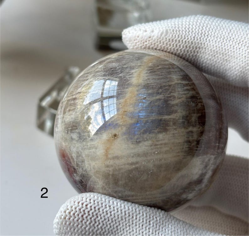 Top Grade Black Moonstone Sphere: Blue Flash, Hand Carved Crystal Ball ...