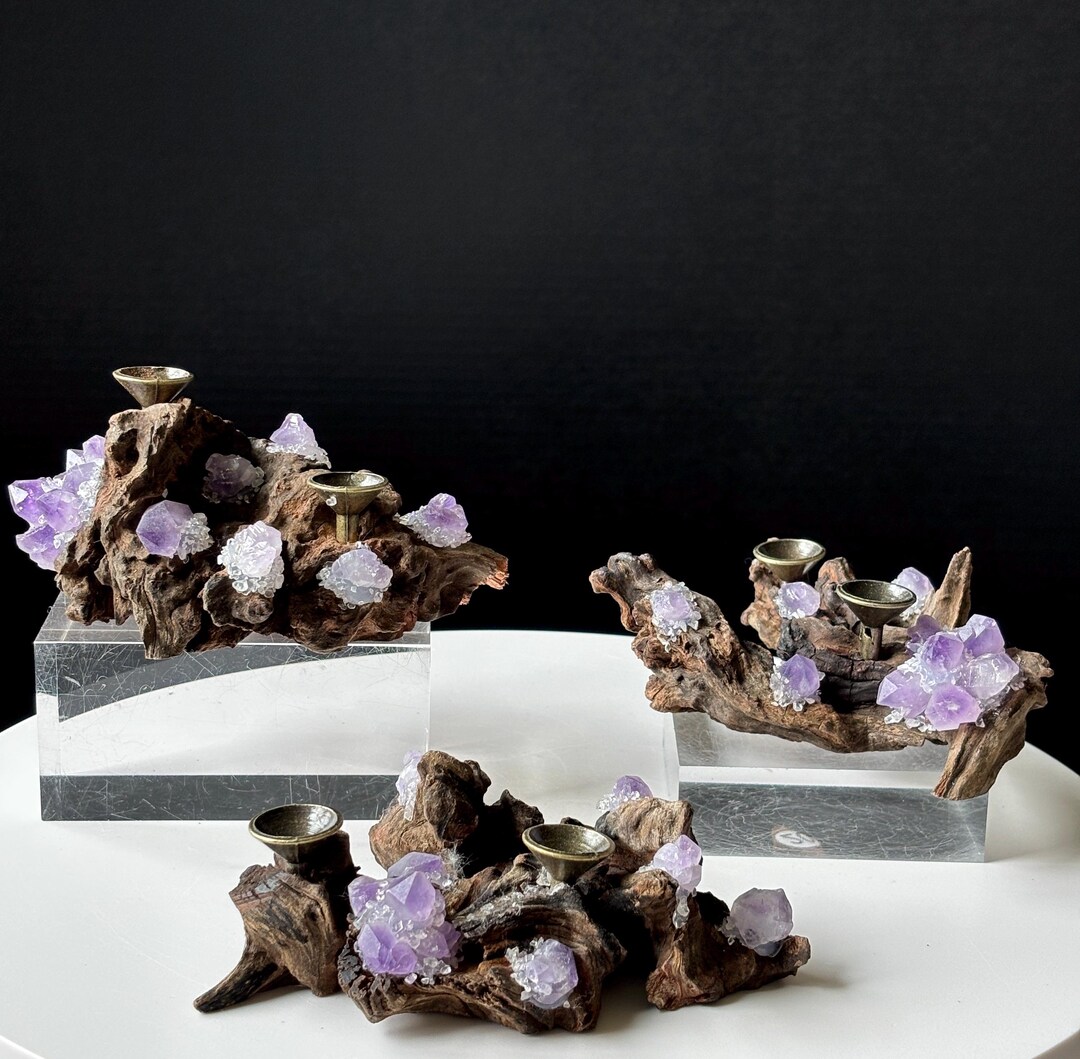 Amethyst and Drift Wood Crystal Sphere Holder - Decorative Sphere Stand ...