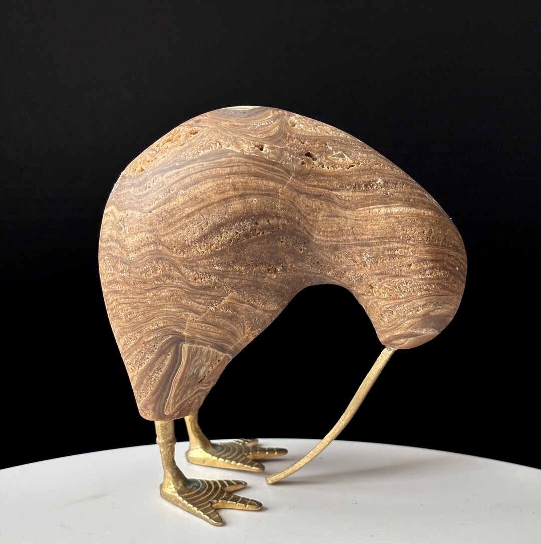 Hand Carved Brown Onyx Kiwi Bird Sculpture With Brass Legs: Home Decor ...