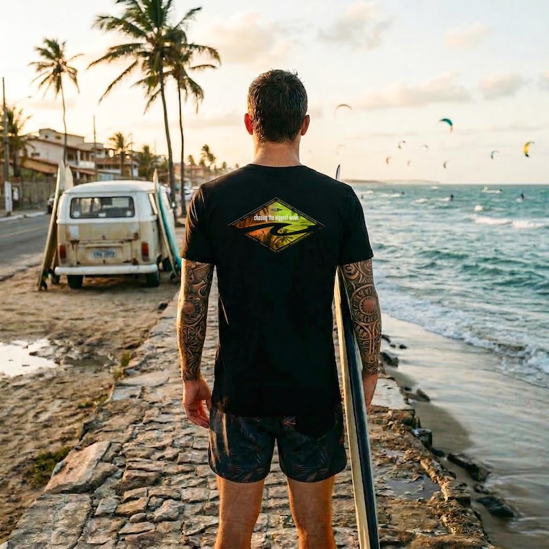 Chasing the Biggest Wave Back Design T-shirt | Iconic Surf Spots Tee ...