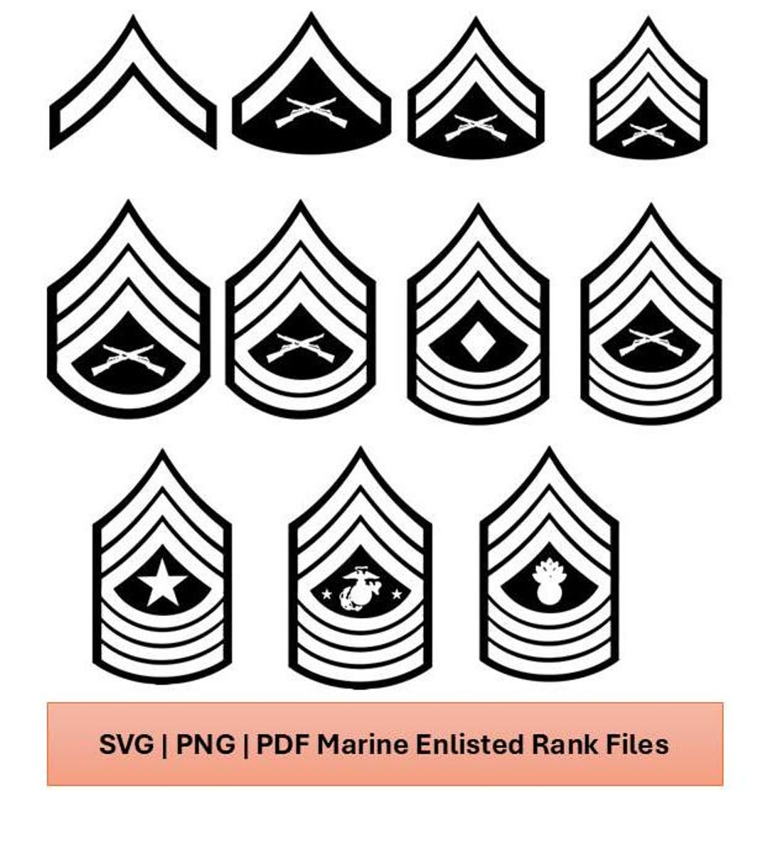 Marine Enlisted Rank SVG PDF PNG | Military Files | Digital Files ...