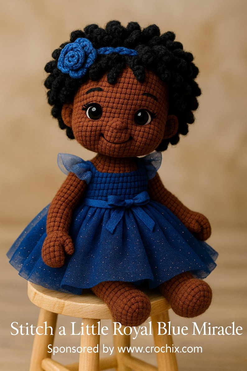 Amara Crochet Doll Pattern – Royal Blue Dress, Amigurumi Design (PDF ...