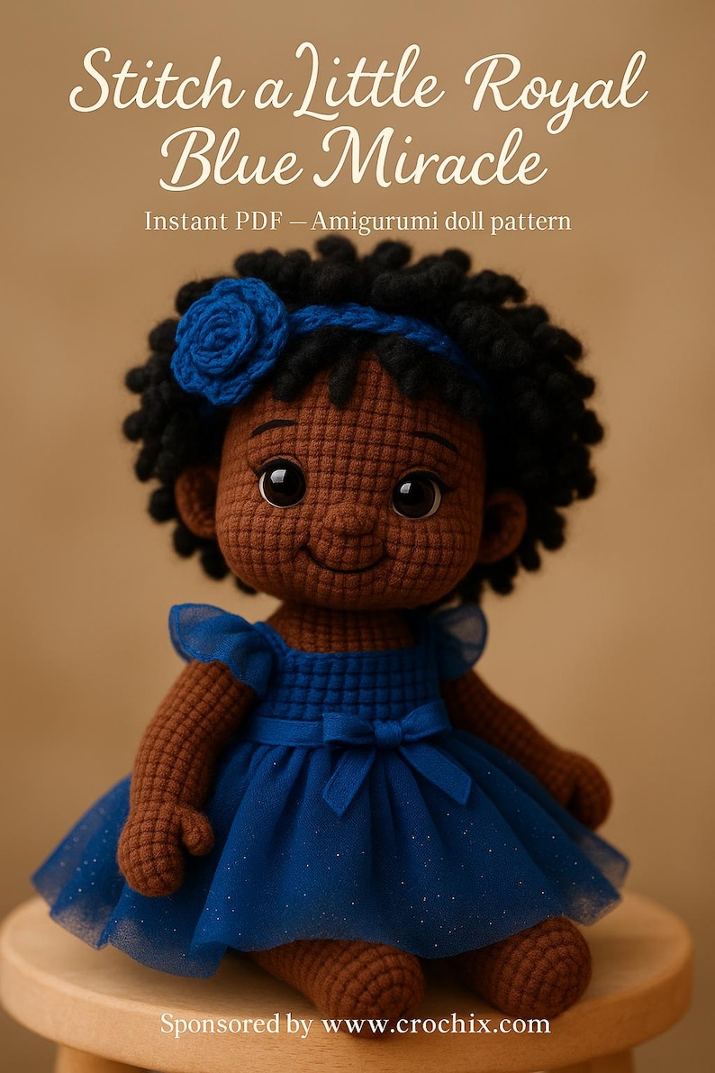 Amara Crochet Doll Pattern – Royal Blue Dress, Amigurumi Design (PDF ...
