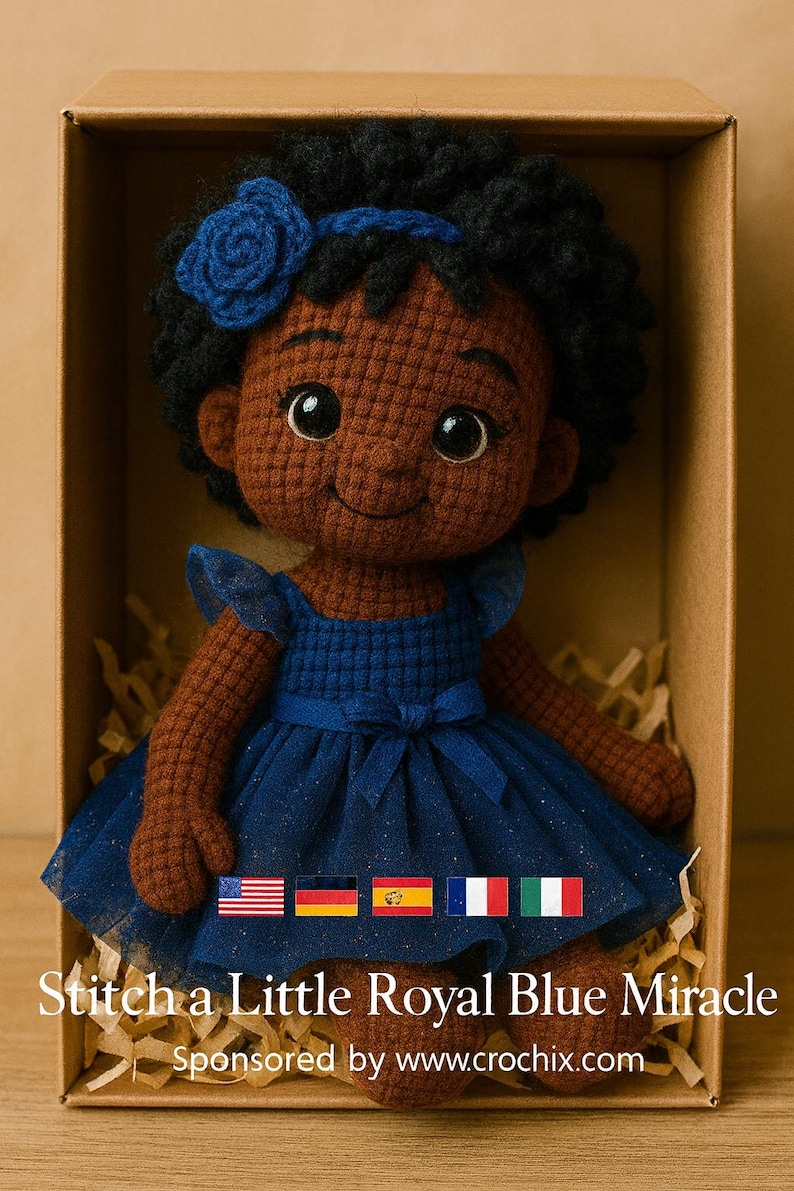 Amara Crochet Doll Pattern – Royal Blue Dress, Amigurumi Design (PDF ...