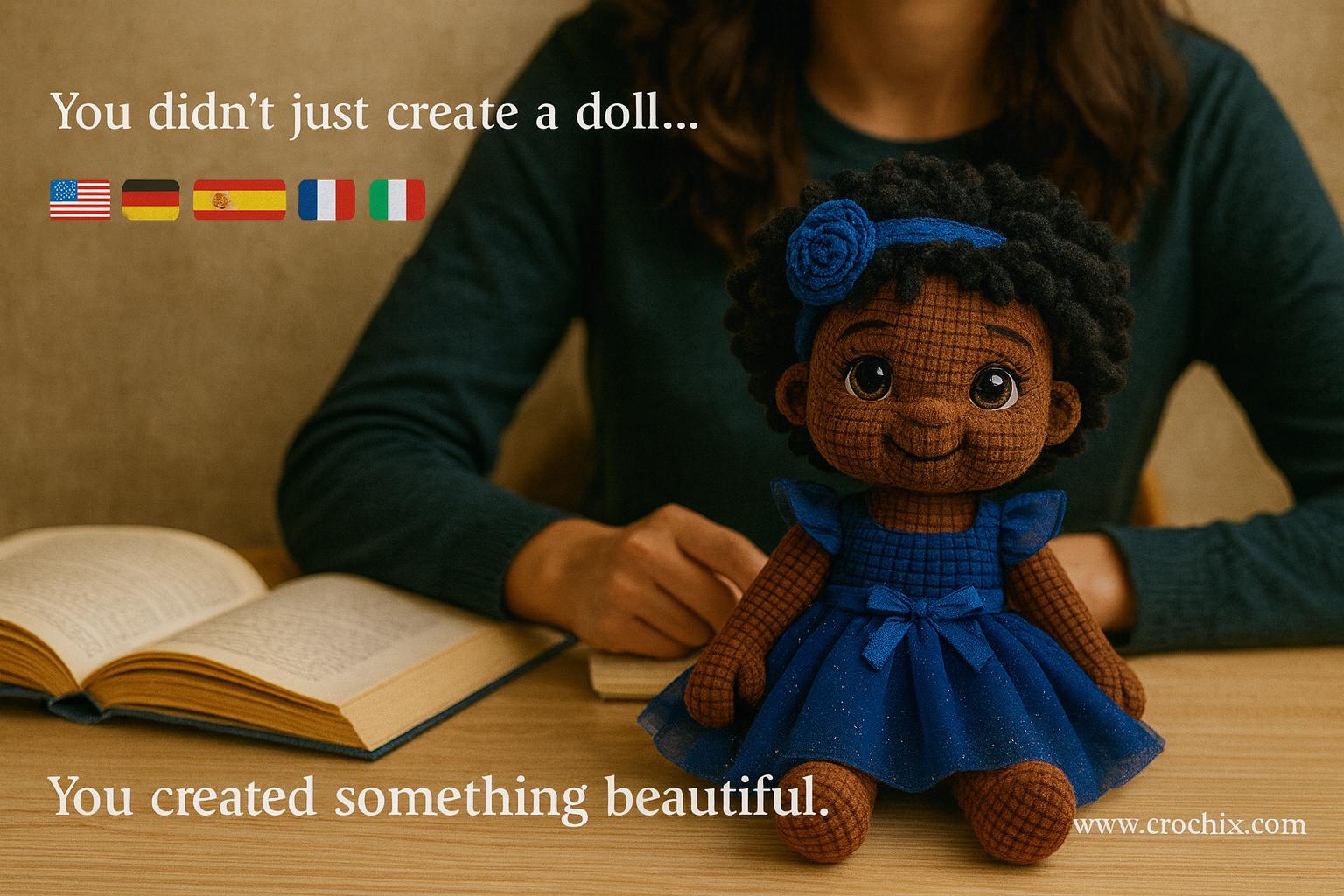 Amara Crochet Doll Pattern – Royal Blue Dress, Amigurumi Design (PDF ...
