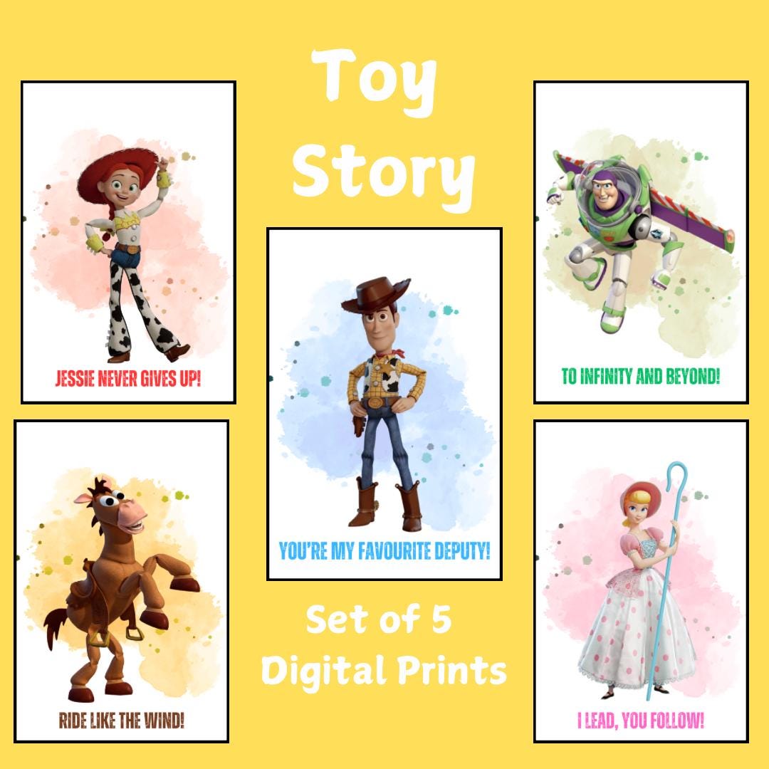 Disney Pixar Toy Story Wall Digital Prints Set of 5 A4 Woody, Buzz ...