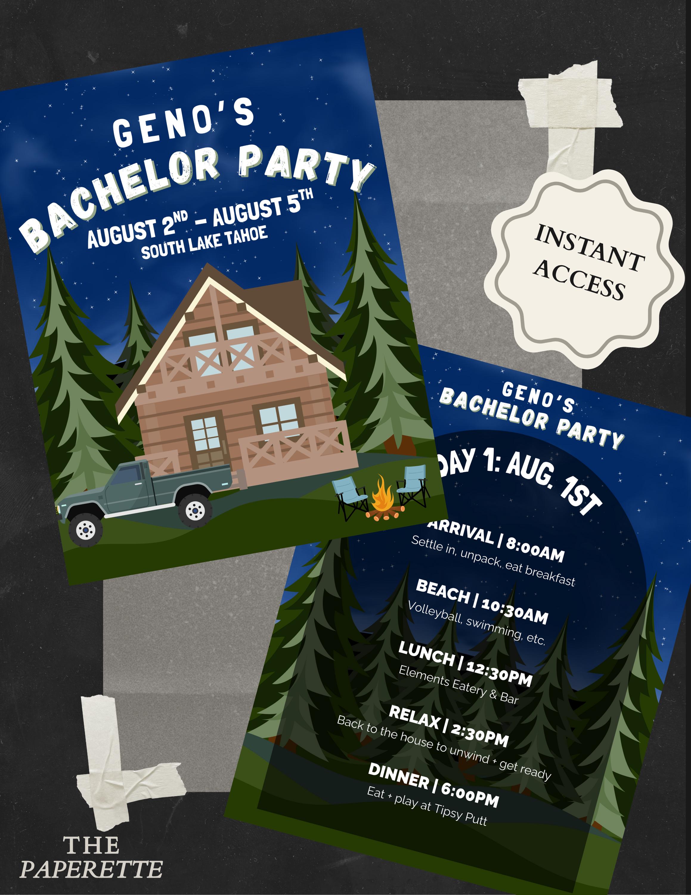 Cabin Lake Bachelor Party Itinerary Template: Camping Guys Trip ...