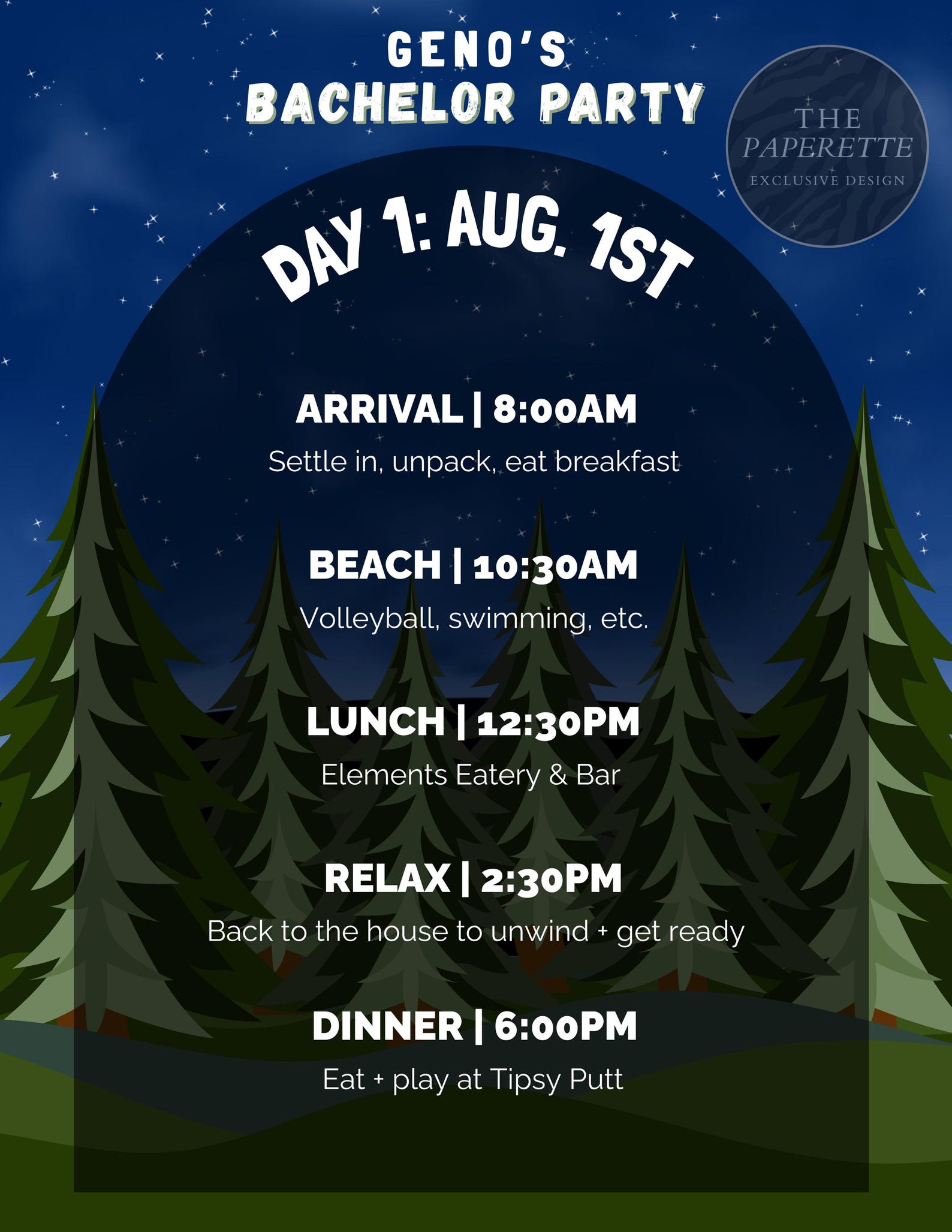Cabin Lake Bachelor Party Itinerary Template: Camping Guys Trip ...