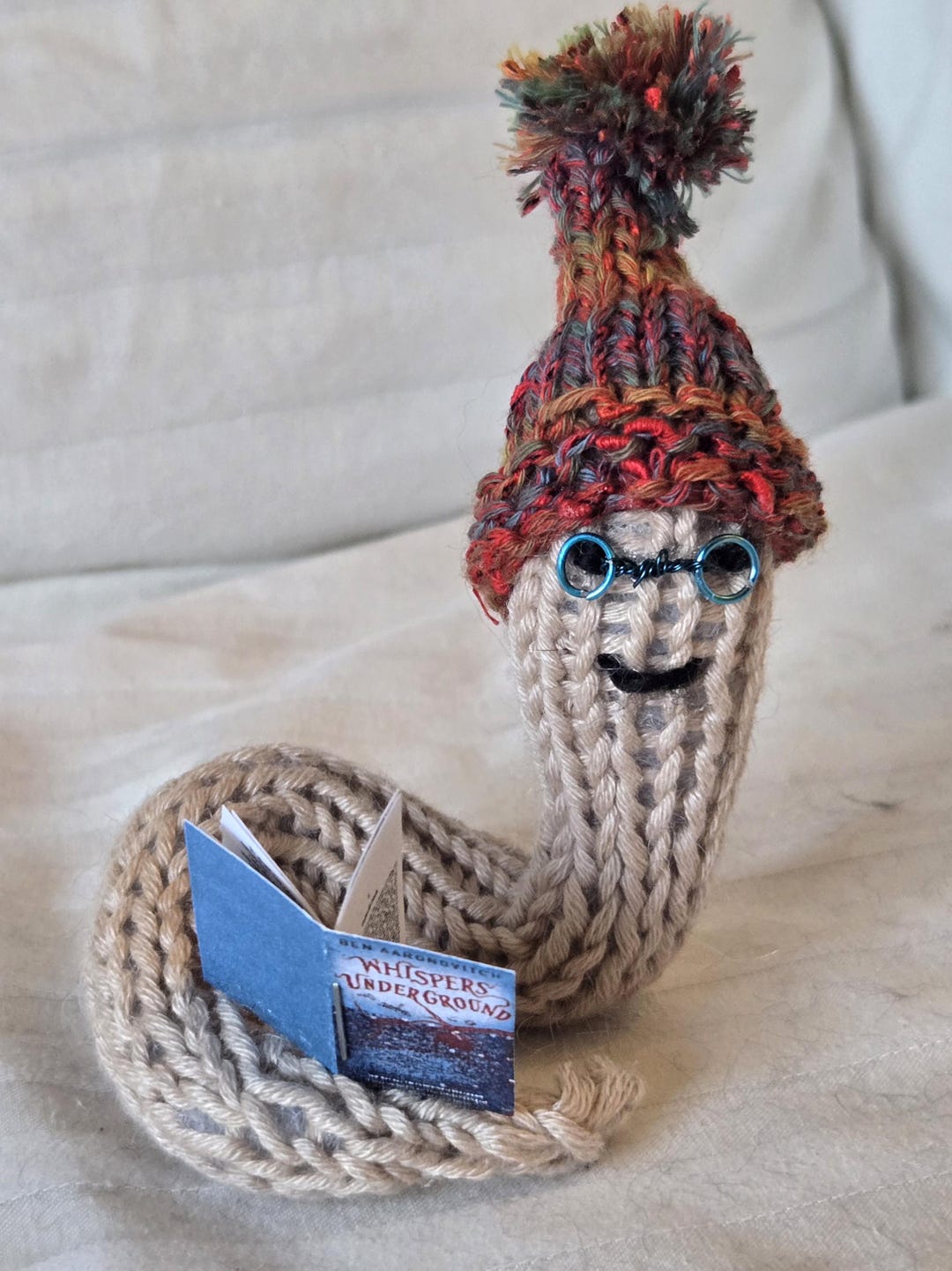 Fun Knitted Bookworm With Pointy Pom-pom Hat - Etsy