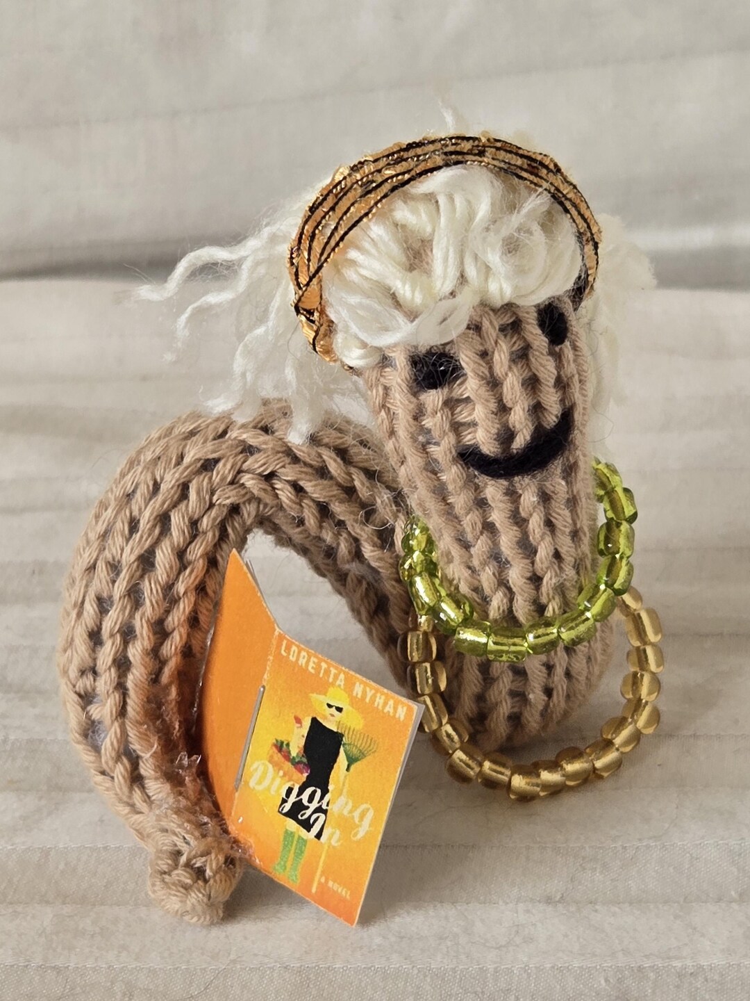 Elegant Knitted Bookworm With Ribbon Headband and Beaded Necklace - Etsy