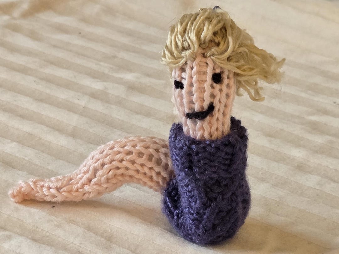 Cute Knitted Bookworm in a Sweater With a Diagonal Cable and a ...