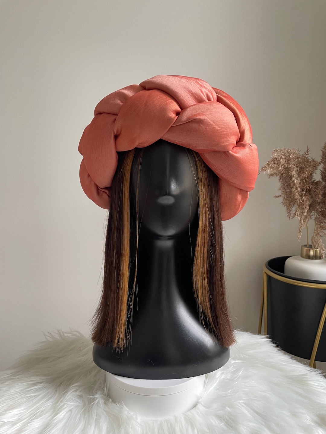 Peach Plaited Headband/ Cap / Head Wrap/ African Fashion Headband ...