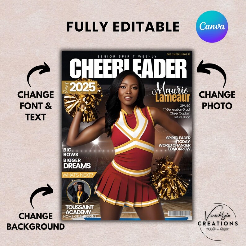 Editable Graduation Cheer Magazine Cover, Class of 2025, Senior ...