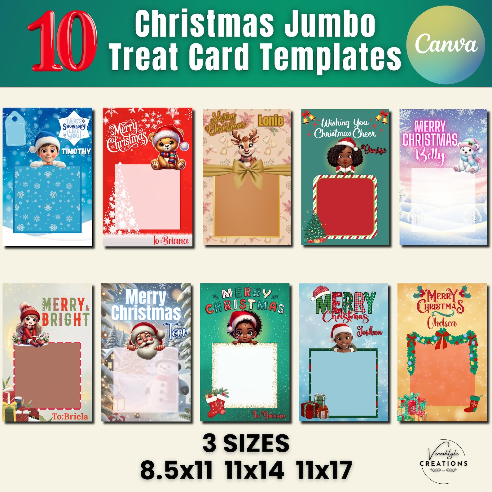 10 Christmas Jumbo Treat Card Templates, Canva Digital Download - Etsy