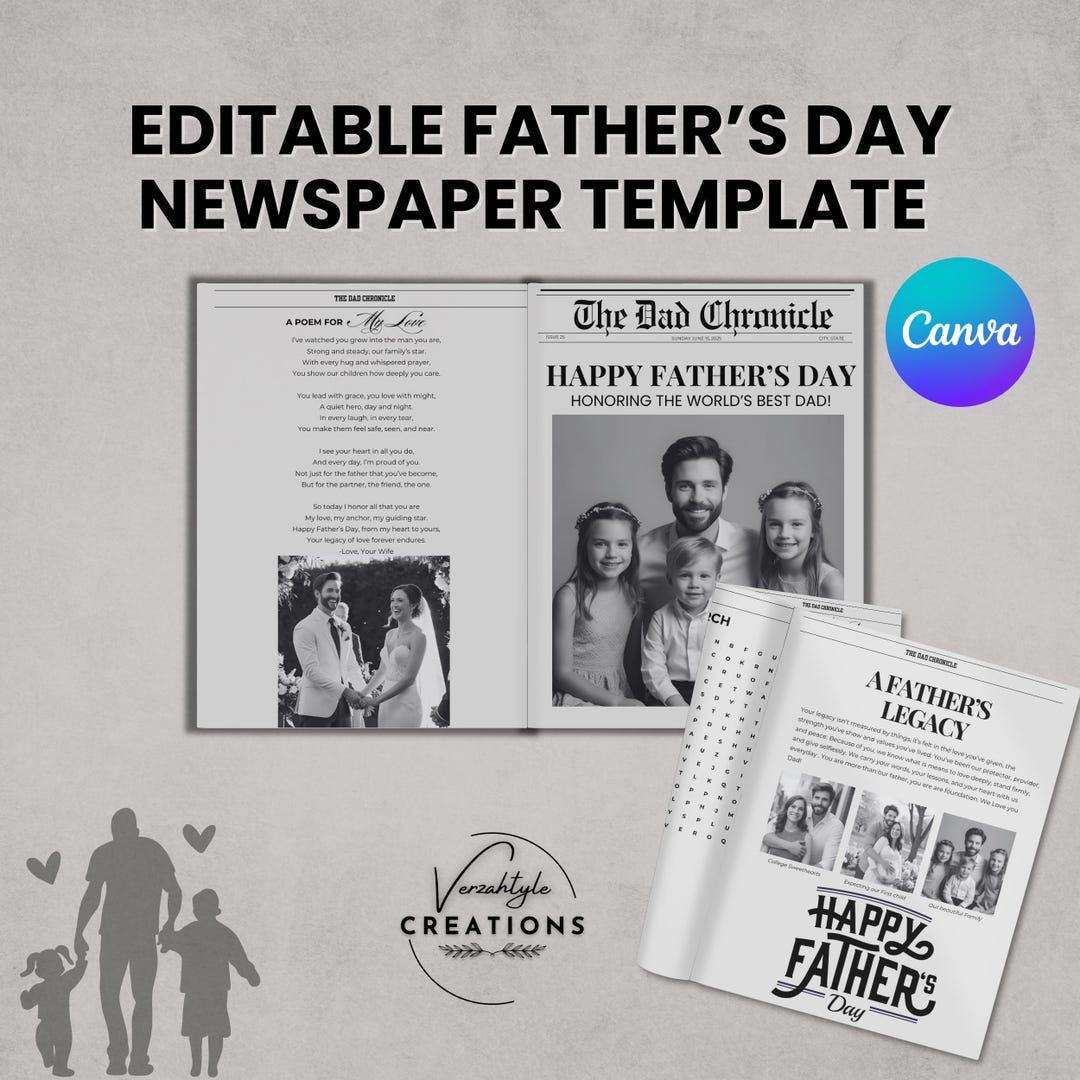 Editable Father's Day Newspaper Template, Father's Day Gift From Kids ...