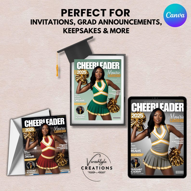 Editable Graduation Cheer Magazine Cover, Class of 2025, Senior ...