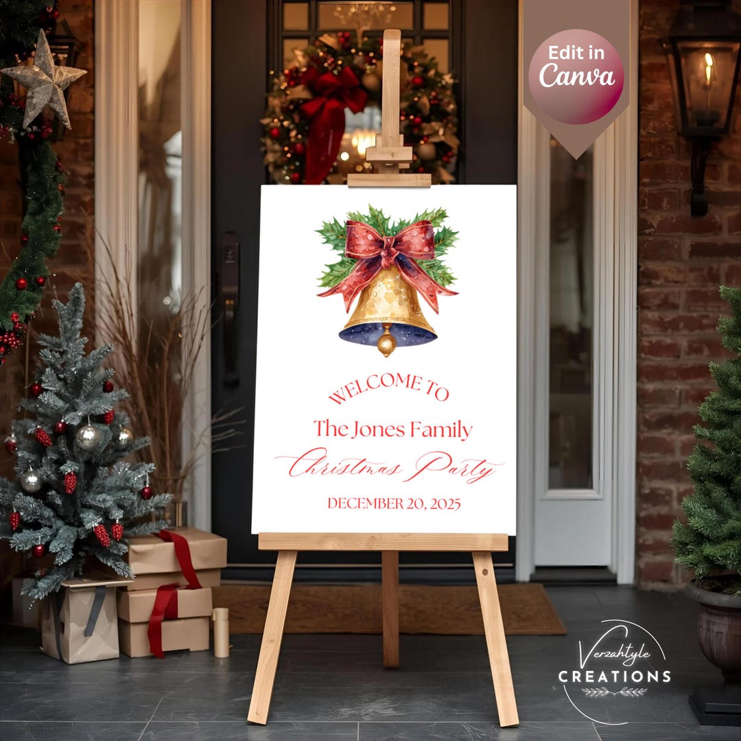 Editable Christmas Party Welcome Sign Template, Printable Holiday Party ...
