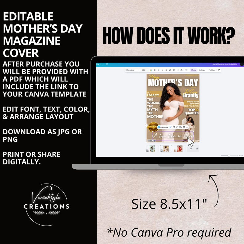 Editable Mother's Day Magazine Cover Template, Canva Design (digital ...
