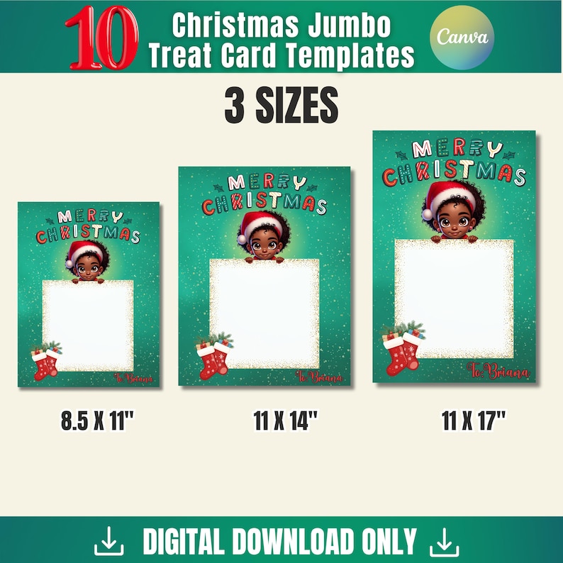 10 Christmas Jumbo Treat Card Templates, Canva Digital Download - Etsy