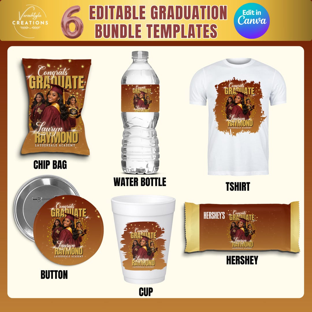 6 Editable Graduation Bundle Templates, Canva Digital Download, Maroon ...