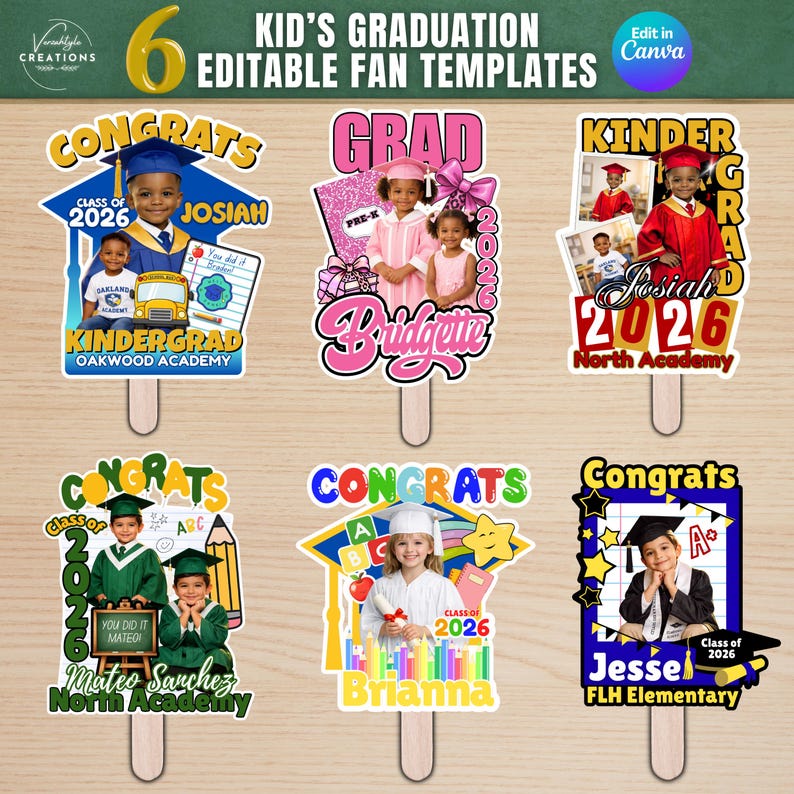 Kid's Graduation Template, Pre-k Kindergarten Grad Fan Bundle, Editable ...