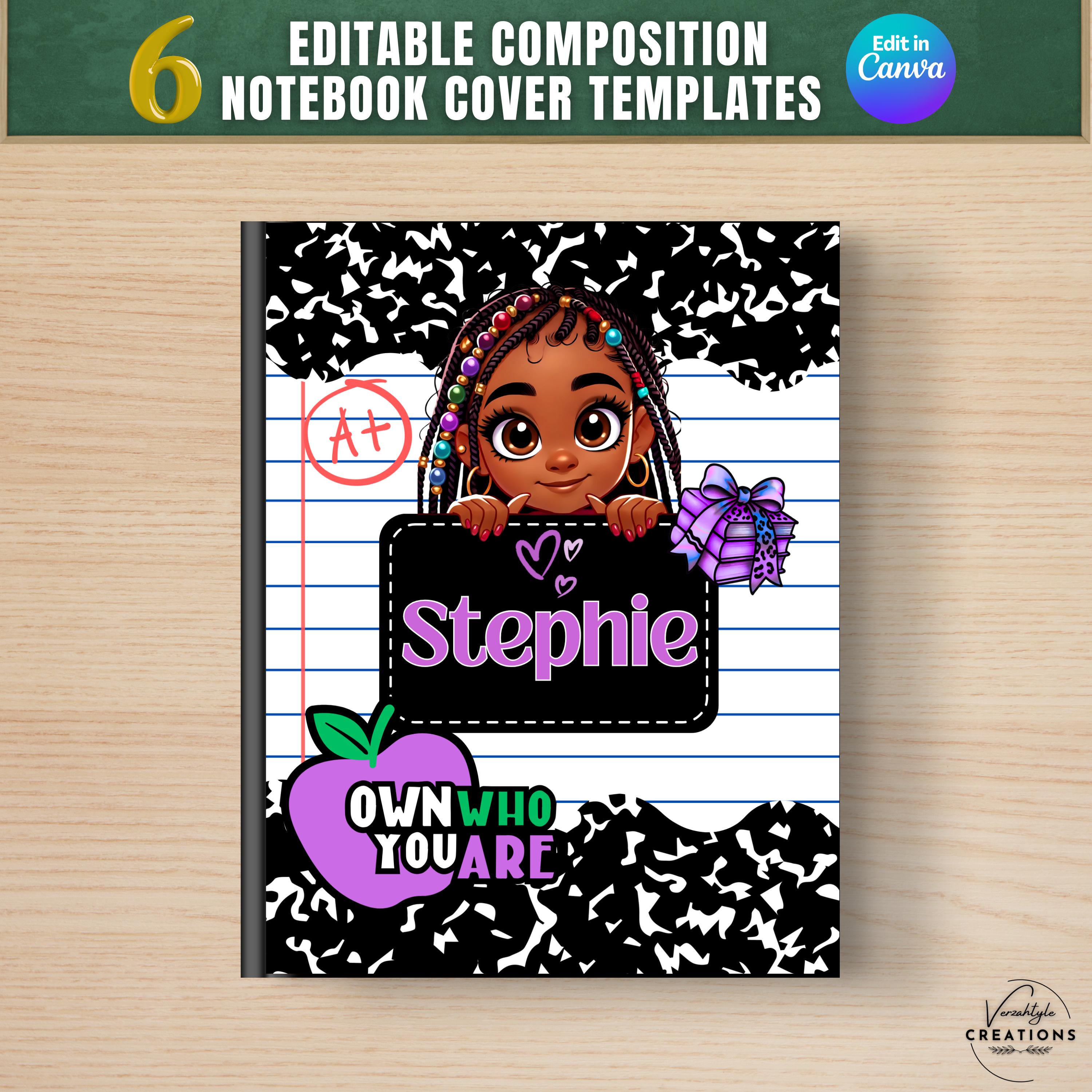 6 Editable Composition Notebook Cover Template: Back to School, Canva ...
