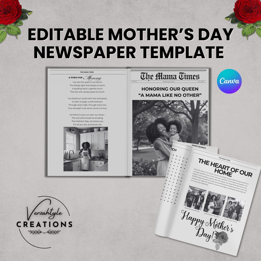 Editable Mother's Day Newspaper Template, Personalized Gift (canva ...
