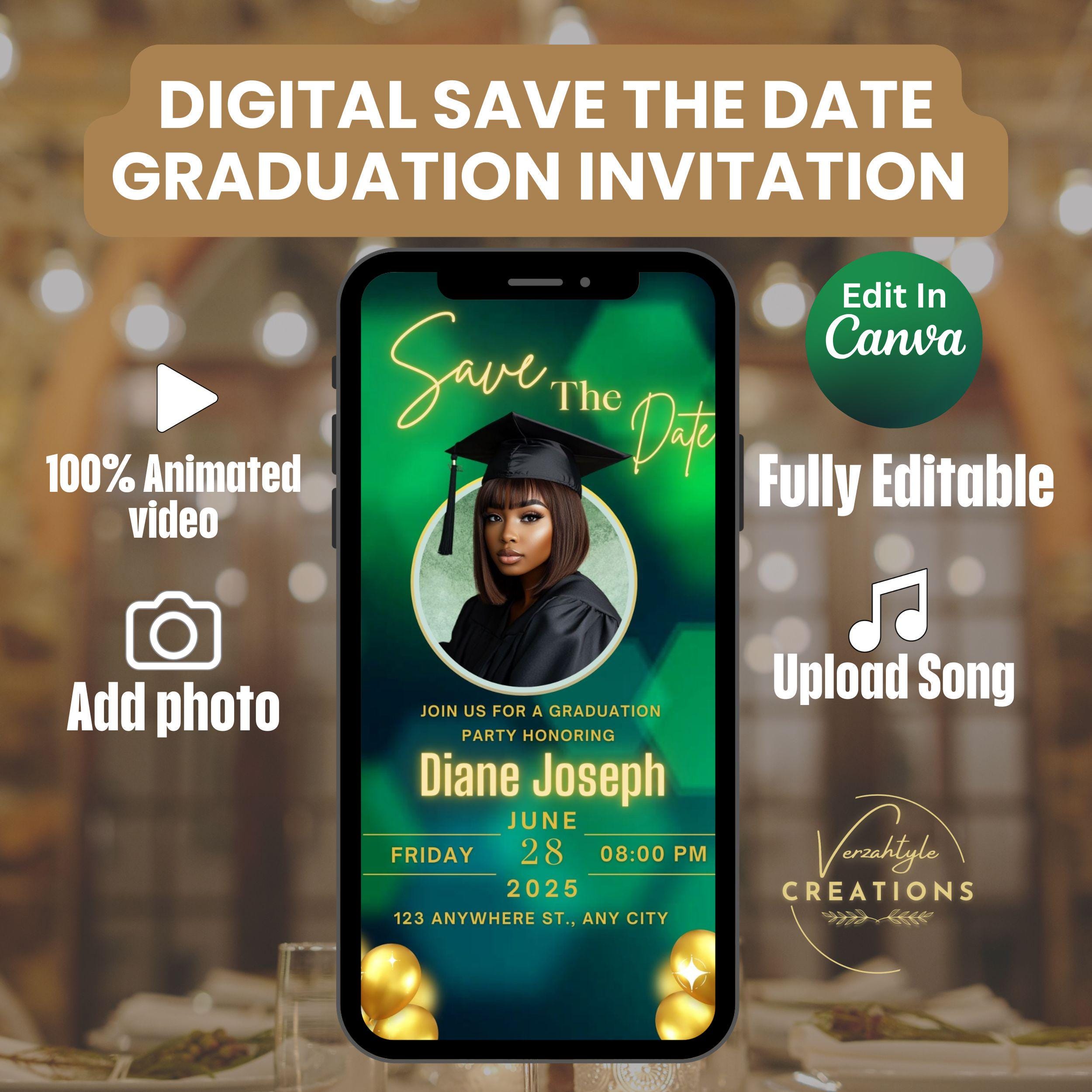 Digital Save the Date Graduation Invitation, Editable Animated Grad ...