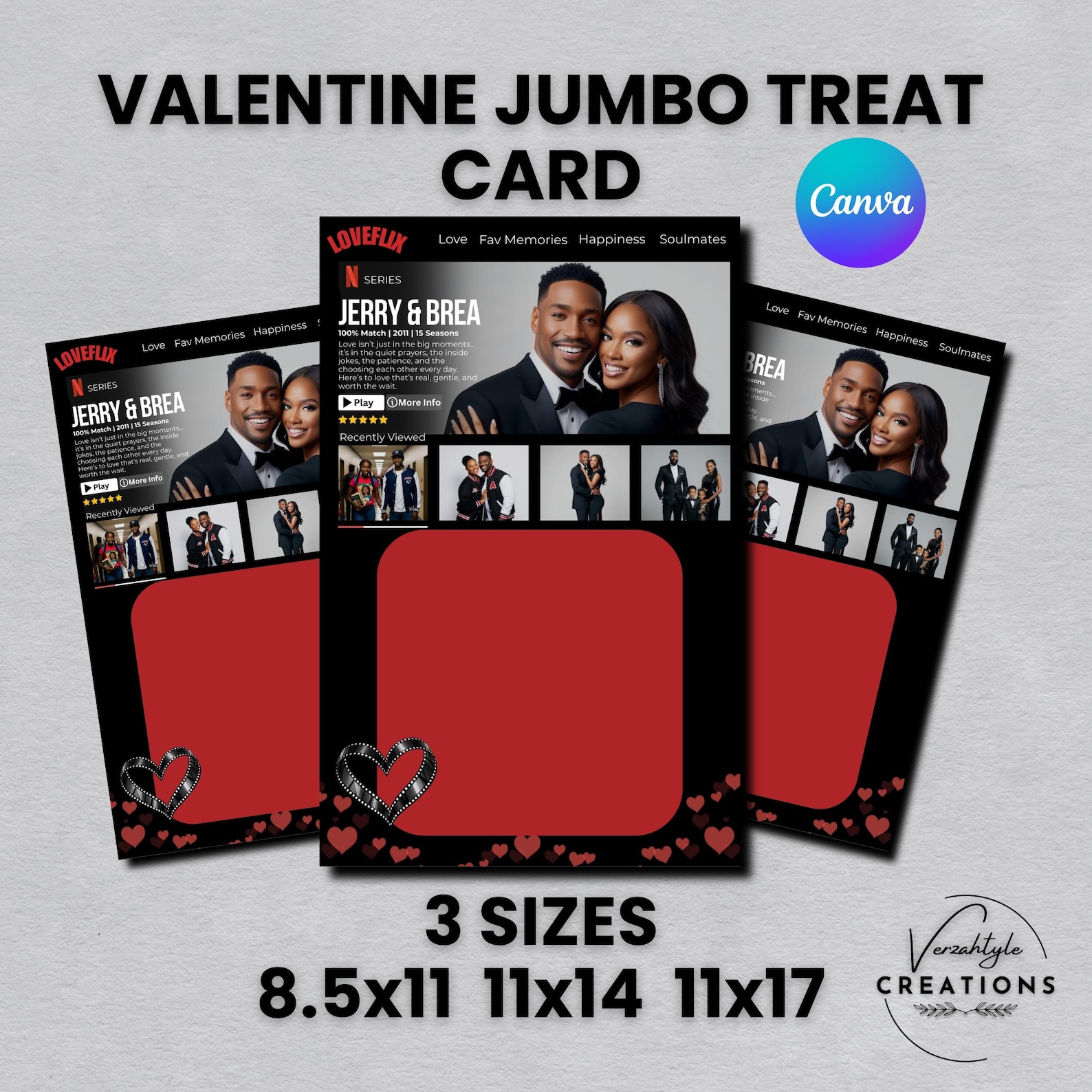 Netflix Inspired Couples Valentine Jumbo Treat Card, Canva Editable ...