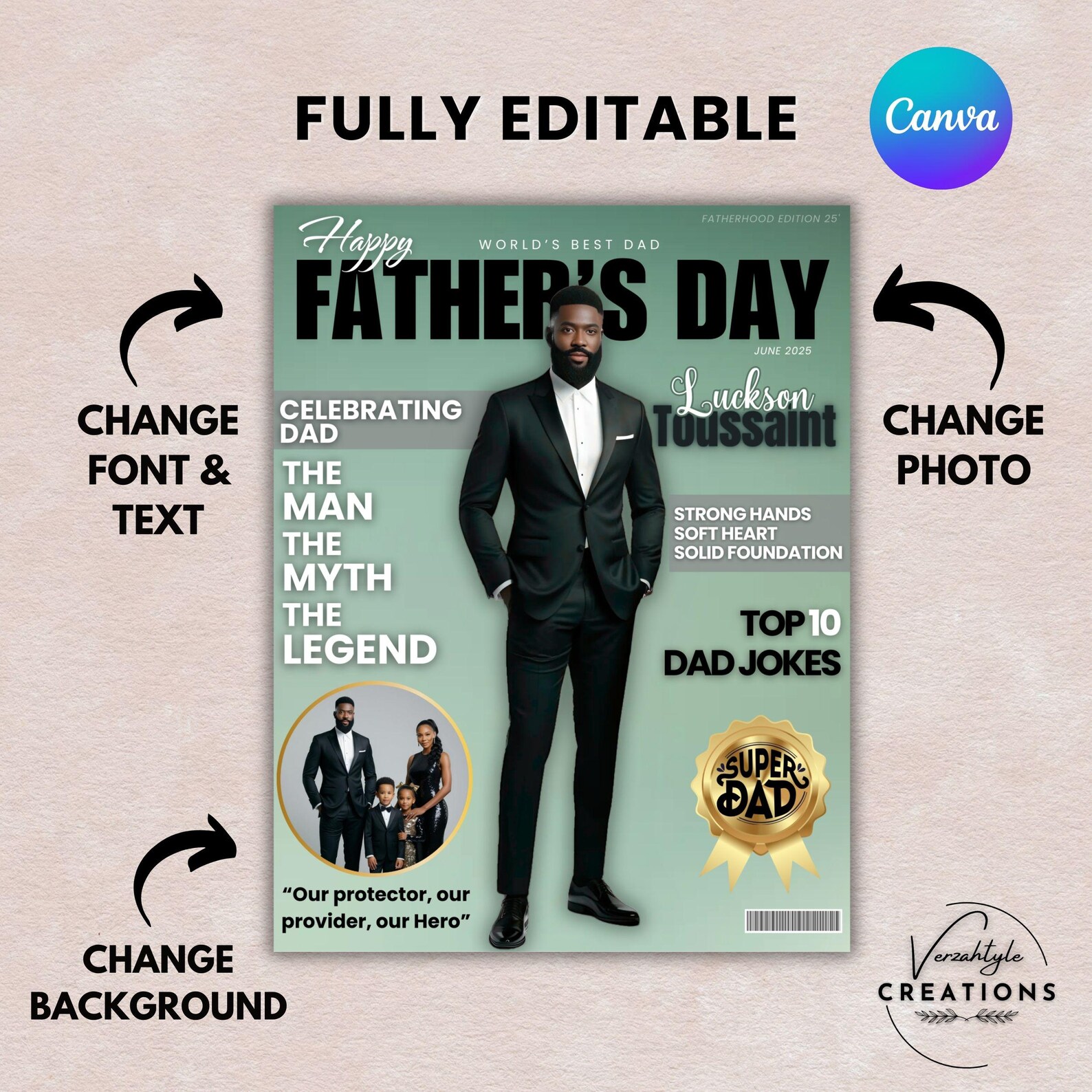 Editable Father’s Day Magazine Cover Templates, Printable Gift, Father ...