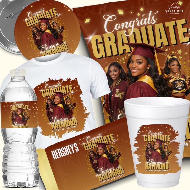 6 Editable Graduation Bundle Templates, Canva Digital Download, Maroon ...
