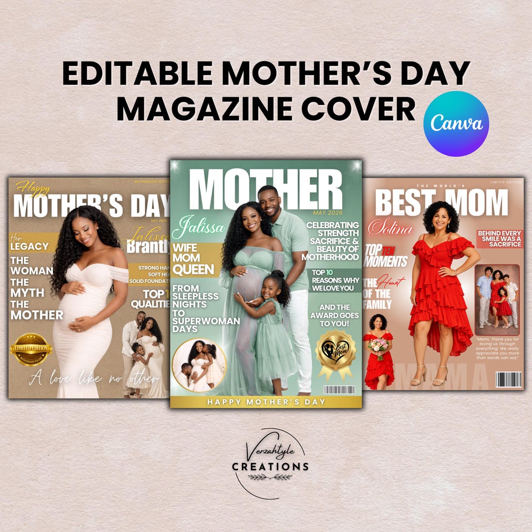 Editable Mother's Day Magazine Cover Template, Canva Design (digital ...