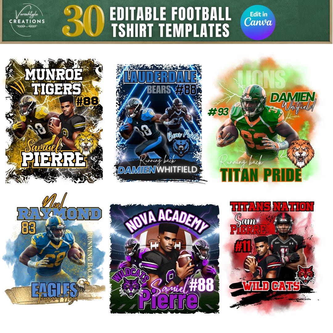 30 Football T-shirt Templates: Editable Canva Designs Digital Download ...