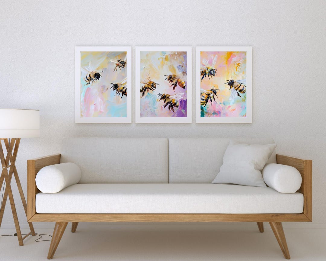Bee-themed Digital Art Download | Textured Pastel Bee Printable Wall ...