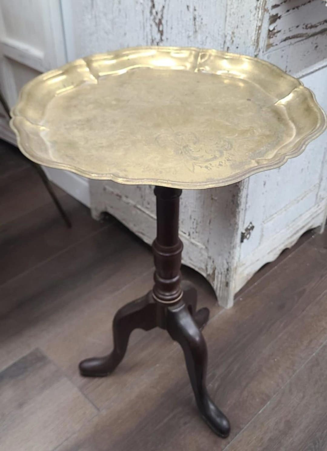 Elegant Vintage Brass Top Table With Wooden Base - Etsy