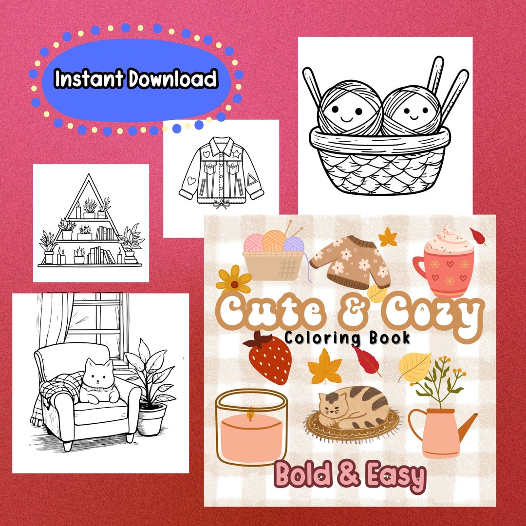 Cute & Cozy Fall Coloring Book, Set of 40 Bold and Simple Coloring ...