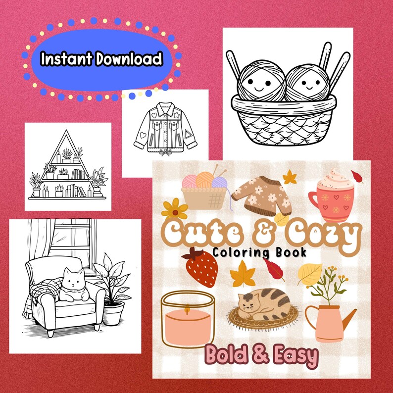 Cute & Cozy Fall Coloring Book, Set of 40 Bold and Simple Coloring ...