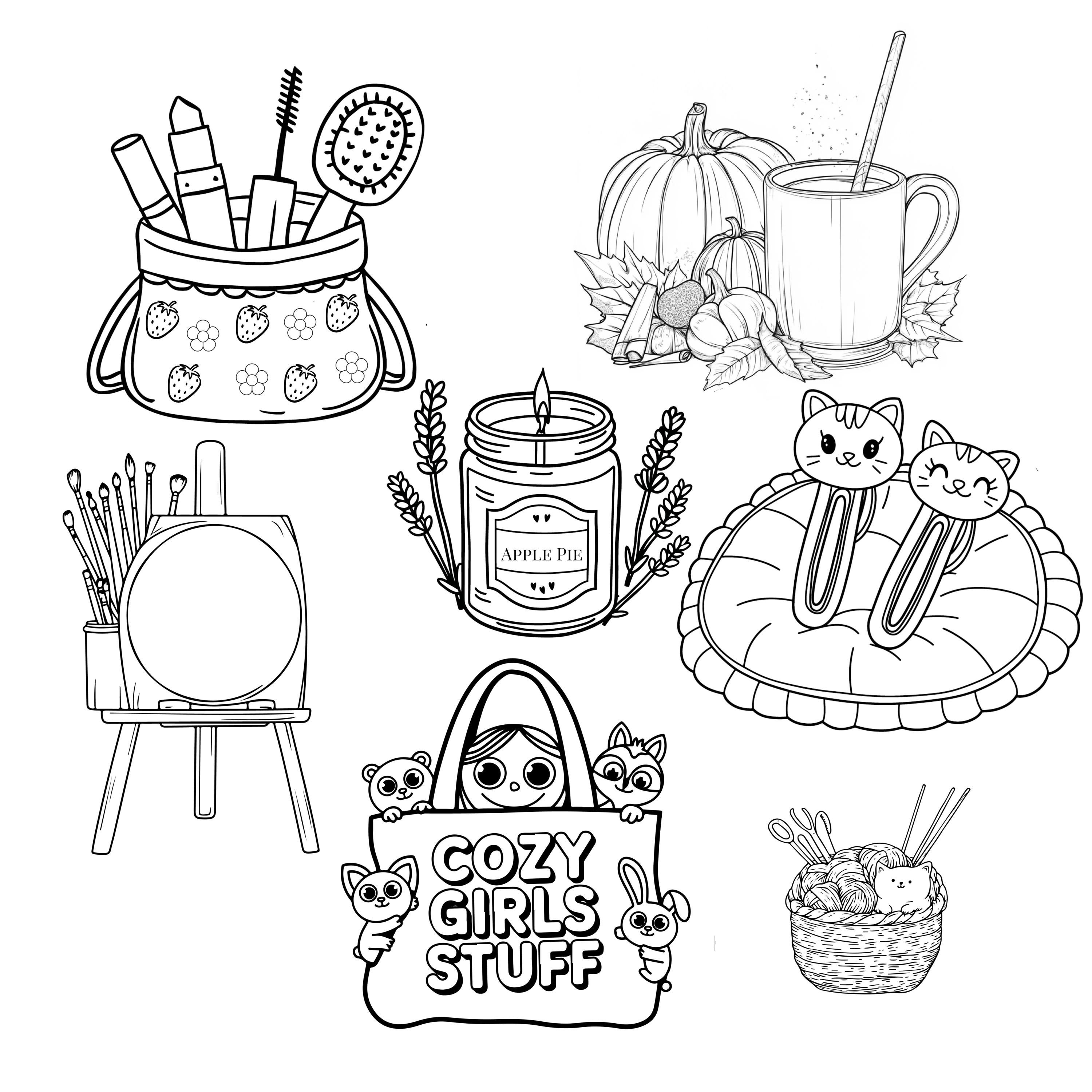 Cute & Cozy Fall Coloring Book, Set of 40 Bold and Simple Coloring ...